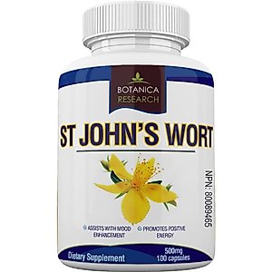St John's Wort Extract Supplement: 500mg Vitamin Herb for Mood, Serotonin and Dopamine. Manages Stress, Sadness, Seasonal Mild Depression. 100 Saint John Wort Capsule Pills…