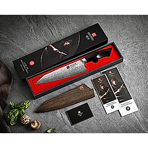 XINZUO Damascus Steel Chef Knife, 8.5 inch Kiritsuke Kitchen Knife Professional Forged Gyuto Cooking Knife, Military Grade G10 Handle with Magnetic Sheath -Feng Series