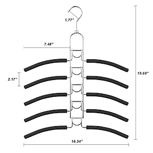 Mastom Space Saving Clothes Hangers, Multilayer Metal Hanger 2 Pack 5 in 1 Space Saver Coat Hangers, Anti-Slip Foam Padded Shirt Suit Hanger for Closet Storage Organizer