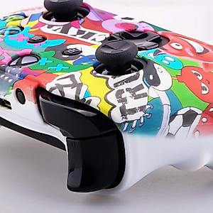 9CDeer 1 Piece of SiliconeTransfer Print Protective Cover Skin + 6 Thumb Grips for Xbox One/S/X Controller Grimasse