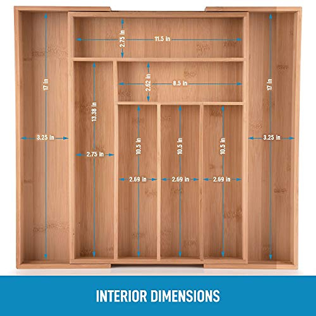 Zulay Expandable Bamboo Drawer Organizer - Adjustable Kitchen Drawer Organizer - Perfect Utensil Organizer For Silverware, Kitchen Knives, Flatware, and More