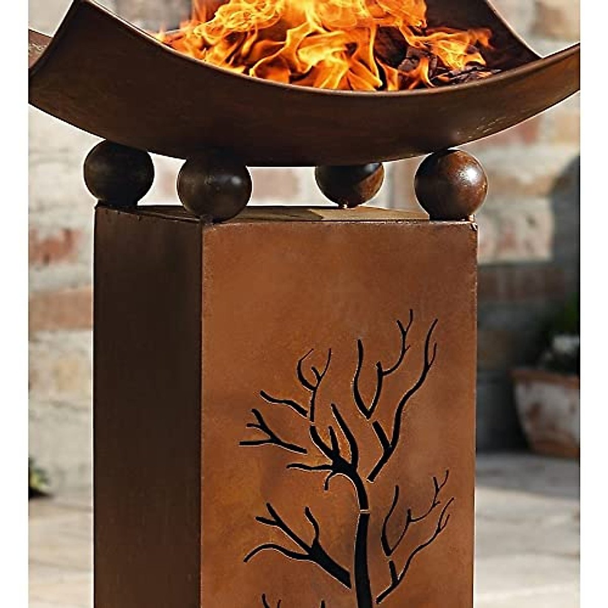 Westcharm Metal Fire Pits Outdoor Decorative Rustic Pillar with Removable Bowl | Brazier Wood Burning Fire Column | Decorative Pillar with Plant Display Dish for Outdoor Decoration