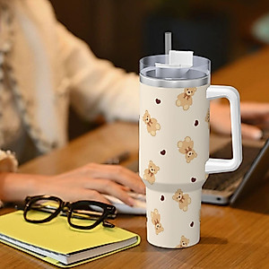 Teddy Bears Hearts 40oz Tumbler With Handle And Straw Insulated Tumblers Leak Proof Double Walled Stainless Steel Travel Mug pattern73