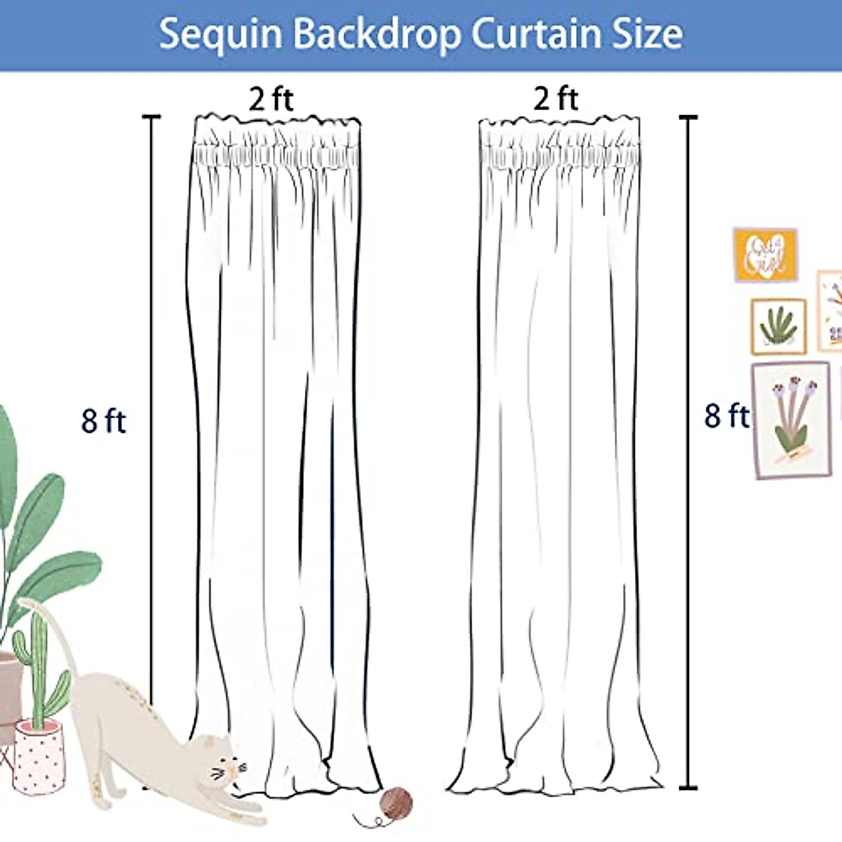 Hahuho Silver Sequin Backdrop Curtain, 4PCS 2FTx8FT Glitter Backdrop Curtain for Parties, Christmas, Wedding, Party Decoration（4 Panels, 2FT x 8FT, Silver