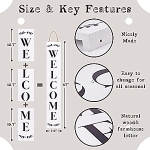 Monjita Welcome Sign for Front Porch Standing, Interchangeable Welcome Standing Sign with 5 Designed Double-Sided Icons for Front Door, All Seasonal Farmhouse Rustic Modern Porch Decor for Fall Harvest Thanksgiving Christmas, 47 x 7.9 Inch Wooden Vertical