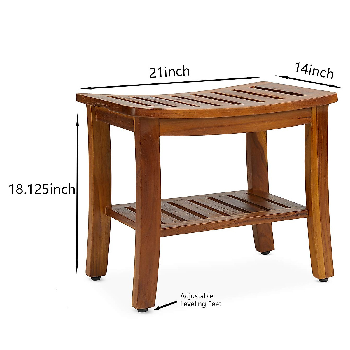 TeakCraft Teak Shower Bench with Shelf 21 Inch, Fully Assembled Teak Wood Shower Stool & Spa, Shower Bench for Elderly, Indoor and Outdoor Use, The Hermod