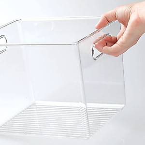 mDesign Plastic Tall Deep Organizing Kitchen Pantry Cabinet, Refrigerator, Freezer Food Organization Storage Bin with Handles, Drawer Container Organizer - Ligne Collection - Clear