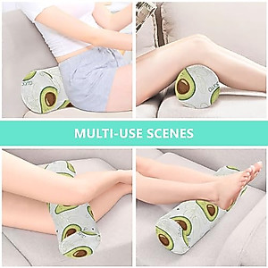 xigua Kawaii Avocado Neck Roll Pillow for Neck Relief with Removable Washable Cover - Memory Foam Round Cylinder Bolster, Ergonomically Designed for Head, Neck, Back, and Legs