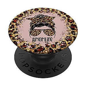 Classy Mom Life with Messy Bun Leopard Bandana in Rose Pink PopSockets Swappable PopGrip