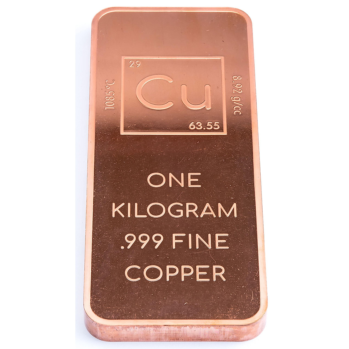 1 Kilo .999 Pure Copper Bar Bullion with Element Design - Unique Metals