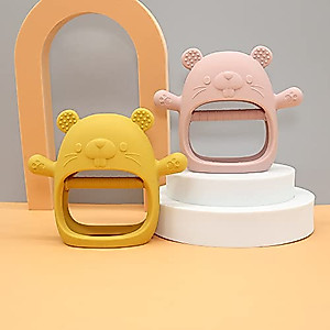 AMM Goods Marmot Silicone Baby Teether Toy, Nipple Shape Hand Pacifier, Chew Toys for Sucking Needs. Never Drop Mitten Teether, Soothing Sore Gums, Teething Pain Relief (Olive)