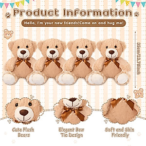 Civaner 4 Pack 14 Inches Christmas Bear Plush Stuffed Animals Cute Soft Bears Bulk for Girls Boys Girlfriend (Light Brown)