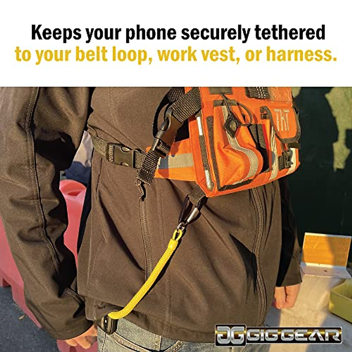 Drop Stop Mobile Phone Tether for Drop Damage and Theft Protection - Universal Phone Lanyard with Carabiners for Secure Vest Attachment - Tablet and Phone Carrier for Daily Activities (Black)