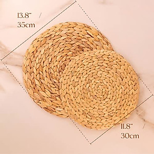 YANGQIHOME 6 Pack, Round Woven Placemats, Natural Water Hyacinth Place mats, Braided Straw Table Mats for Dining Table (13.8 inch)