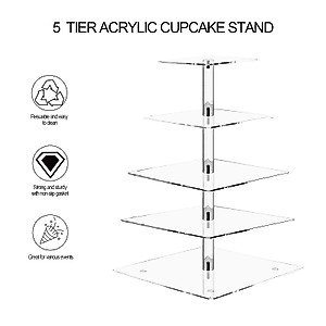 Kimdee 5 Tier Square Cupcake Stand Acrylic Cupcake Tower Display with Colorful LED Light