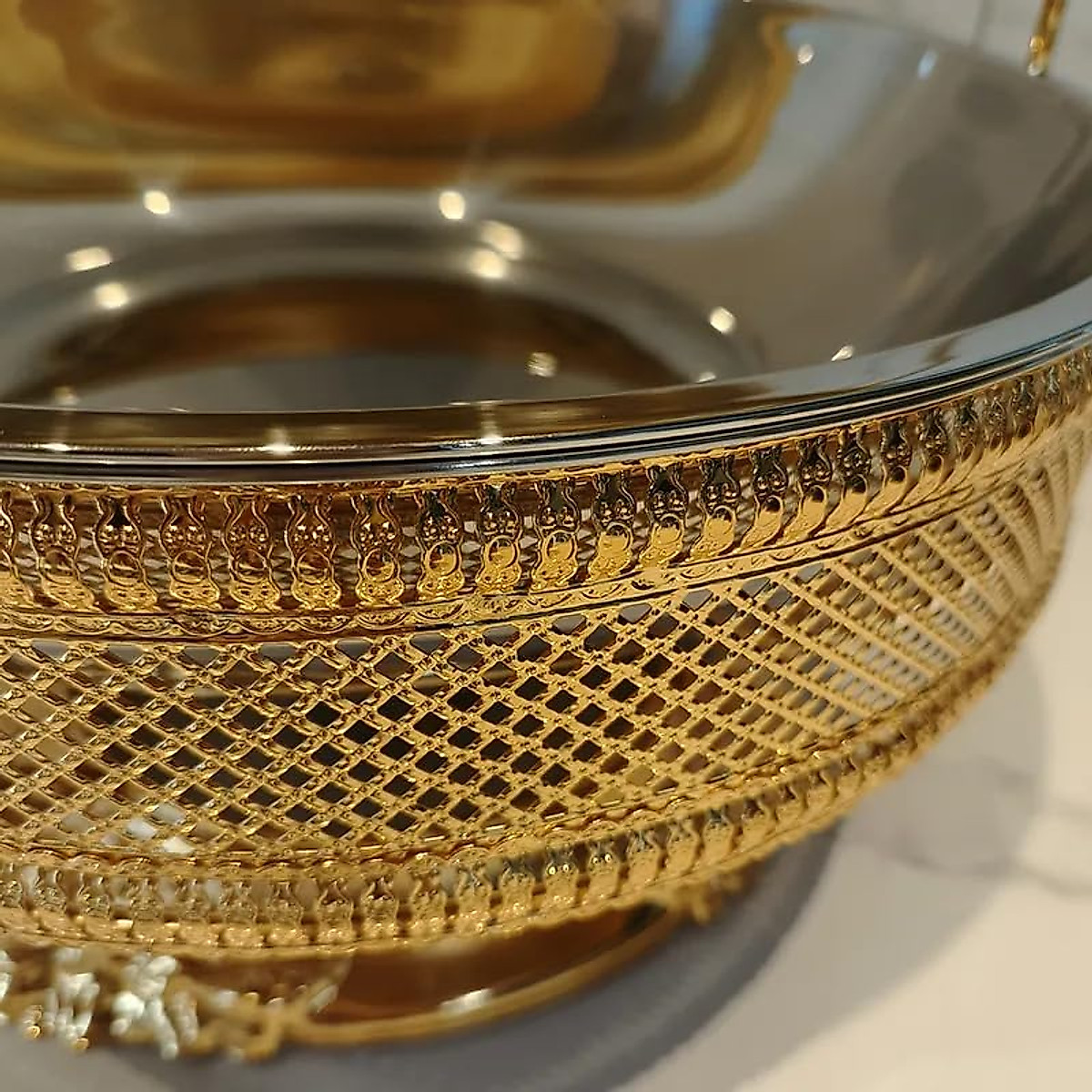 HONHPD Chafing Dish 8L for Hotel Decorative Fancy Luxury Gold Chafing Dish Buffet Set with Hanging Hinged Lid,Buffet Warmers Sets for Parties, Events, Wedding, Camping, Dinner（Golden