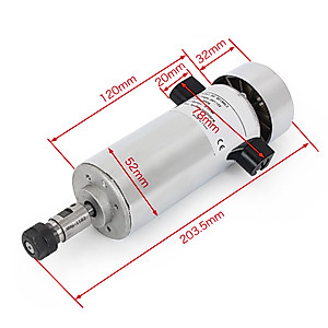RATTMMOTOR 800W Spindle Motor Kit, 0.8KW 110V ER11 20000RPM 0.79NM Air Cooled DC Spindle Motor+Mach3 Fuction Motor Speed Controller Power Supply Converter AC110V/220V+52mm Mount Clamp for CNC Machine