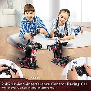 KULARIWORLD Remote Control Transform Car Robot 2.4Ghz 1:18 Rechargeable RC Car Toys for Kids One Button Deformation 360 Degree Rotating Drifting Christmas Birthday Gifts for Boys and Girls 3-12