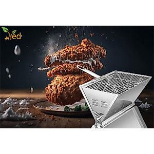 Ved Portable Barbecue Grill - Foldable Notebook-Style 2 to 3 Person BBQ Griller Made with Stainless Steel - Charcoal Smoker for Terrace, Patio, Backyard, Camping, Hiking & Beach Trips - 35x24x39cm