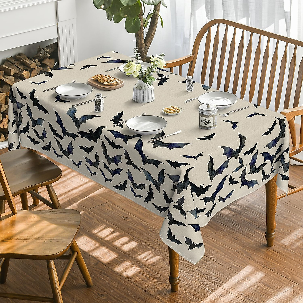 Horaldaily Halloween Tablecloth 60x84 Inch Rectangular, Bats Washable Table Cover for Party Picnic Dinner Decor