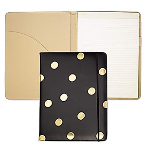 Kate Spade New York Black/Gold Leatherette Notepad Folio, Professional Padfolio with Lined Writing Pad, Interior Pocket, and Pen Loop, Scatter Dot