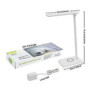 HDTIME LED Desk Lamp with Wireless Charging, Eye-Caring Table Lamp USB Charging Port, 3Lighting Modes 5Brightness Levels with Memory Function, Touch Control Adjustable Lamp15W Office, Reading, Study