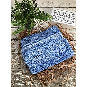 Handmade Cotton Kitchen Dish Cloths Blues Blue Set of 3 Eco Friendly Wash Cloths Reusable Dishcloths