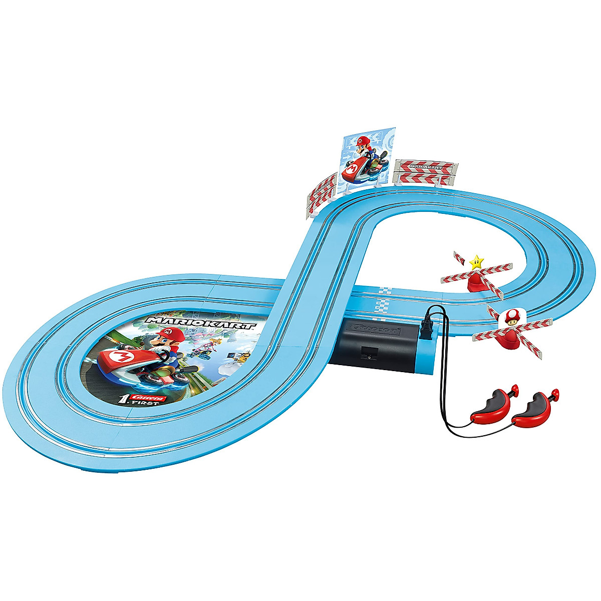 Carrera First Mario Kart - Slot Car Race Track with Spinners - Includes 2 Cars: Mario and Peach - Battery-Powered Beginner Racing Set for Kids Ages 3 Years and Up