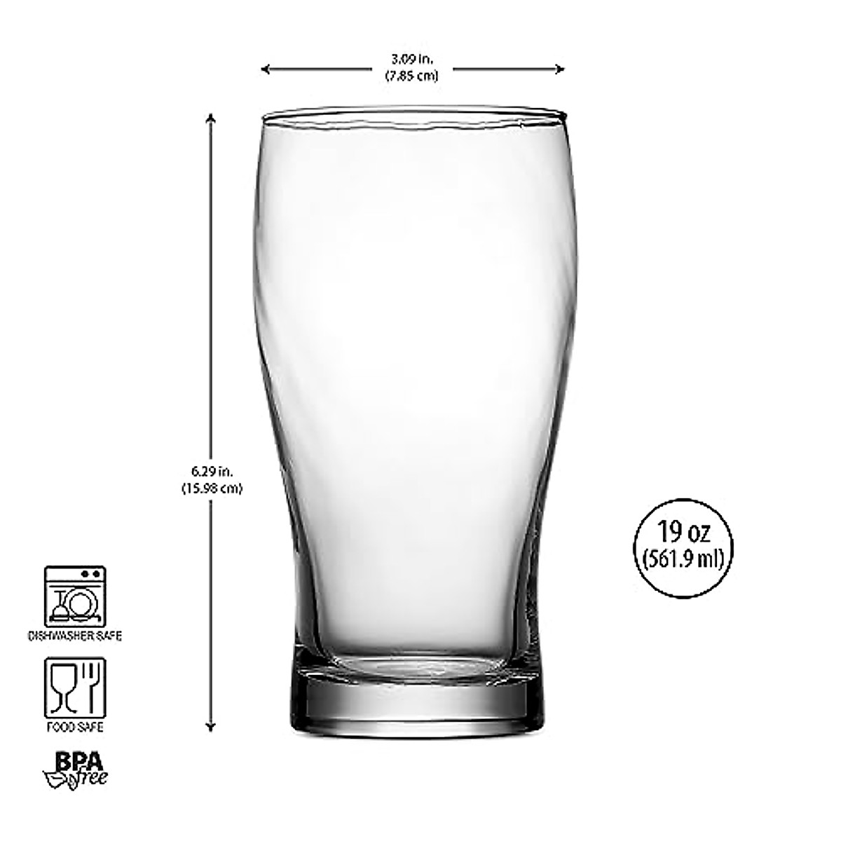 Glaver's Pilsner Beer Glasses Set of 6. 19 Oz Pint Glasses, Unique Designed Drinking Glass Cups. Bar Glasses For Cocktails, Beer, Soda, Juice, Smoothies. Ideal Gift For Men.