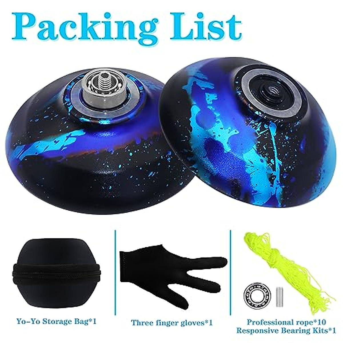 WATIEOBOO Unresponsive Metal Yoyo Professional, Replacement Responsive Ball Bearing Yoyo for Kids Beginners, Professional Trick Yoyo for Adults with Bag, Glove and 10 Yoyo Strings
