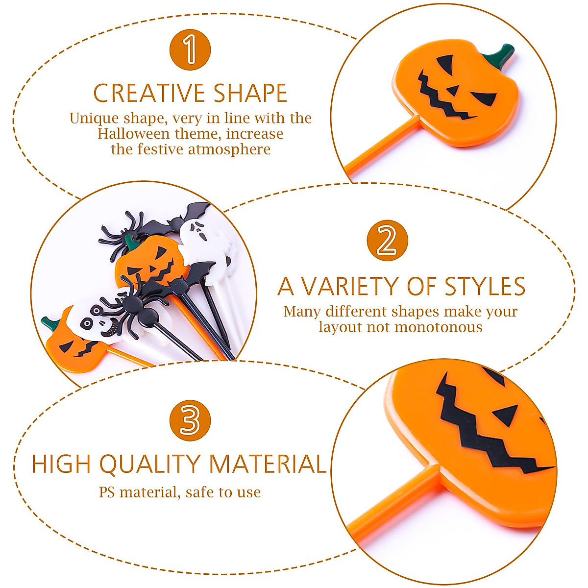 GlyinnHe 50PCS Halloween Picks Cupcake Toppers Plastic Halloween Toothpicks Halloween Cupcake Food Cocktail Appetizer Picks for Halloween Baby Shower Birthday Wedding Party Supply