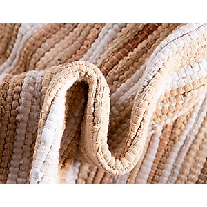 Unique Loom Chindi Cotton Collection Soft Hand Woven Natural Fiber Striped Area Rug, 4 ft x 6 ft, Beige/Ivory