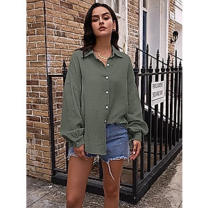AUTOMET Womens Button Down Shirts Fall Shirts 2023 Shacket Jacket Long Sleeve Oversized Maternity Fashion Teacher Outfits Button Up Work Casual Blouses Tunics Tops Army Green