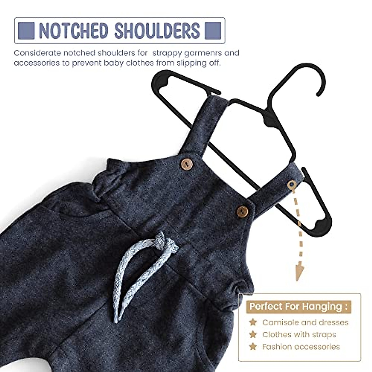 HOUSE DAY Kids Hangers 40 Pack, Premium Baby Hangers for Closet, Slim Plastic Hangers Cute Infant Hangers, Durable Kids Clothes Hanger Toddler Hangers, Childrens Hangers Baby Hangers for Nursery Black