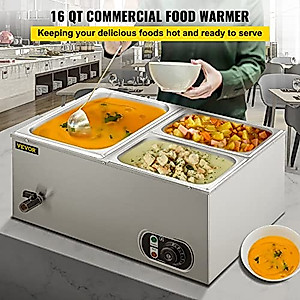 Commercial Food Warmer Stainless Steel Bain Marie with Precise Temperature Control and Large 16 Qt Capacity