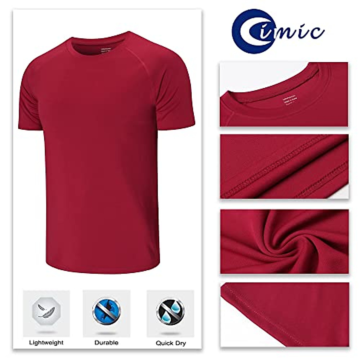 Cimic Workout Shirts for Men, 5 Pack Mens Crew Neck Casual Gym Shirts Short Sleeve Plain Athletic Moisture Wicking Dry Fit Active T-Shirts