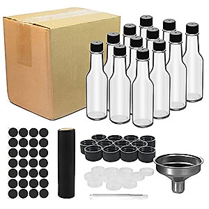 12 PCS 5 OZ Hot Sauce Bottles,WERTIOO Glass Bottle Clear Mini Liquor Bottles Small Wine Bottles with Airtight Plastic Screw Cap Shrink Capsule