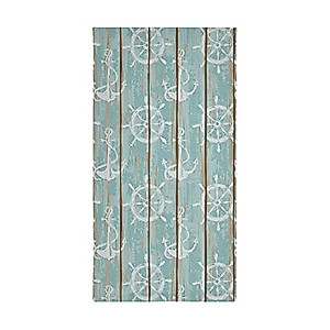 Wamika Nautical Theme Anchor Hand Bath Towel Hanging Towels Set Vintage Wood Board Print Turquoise Kitchen Dish Towel Highly Absorbent 2pcs