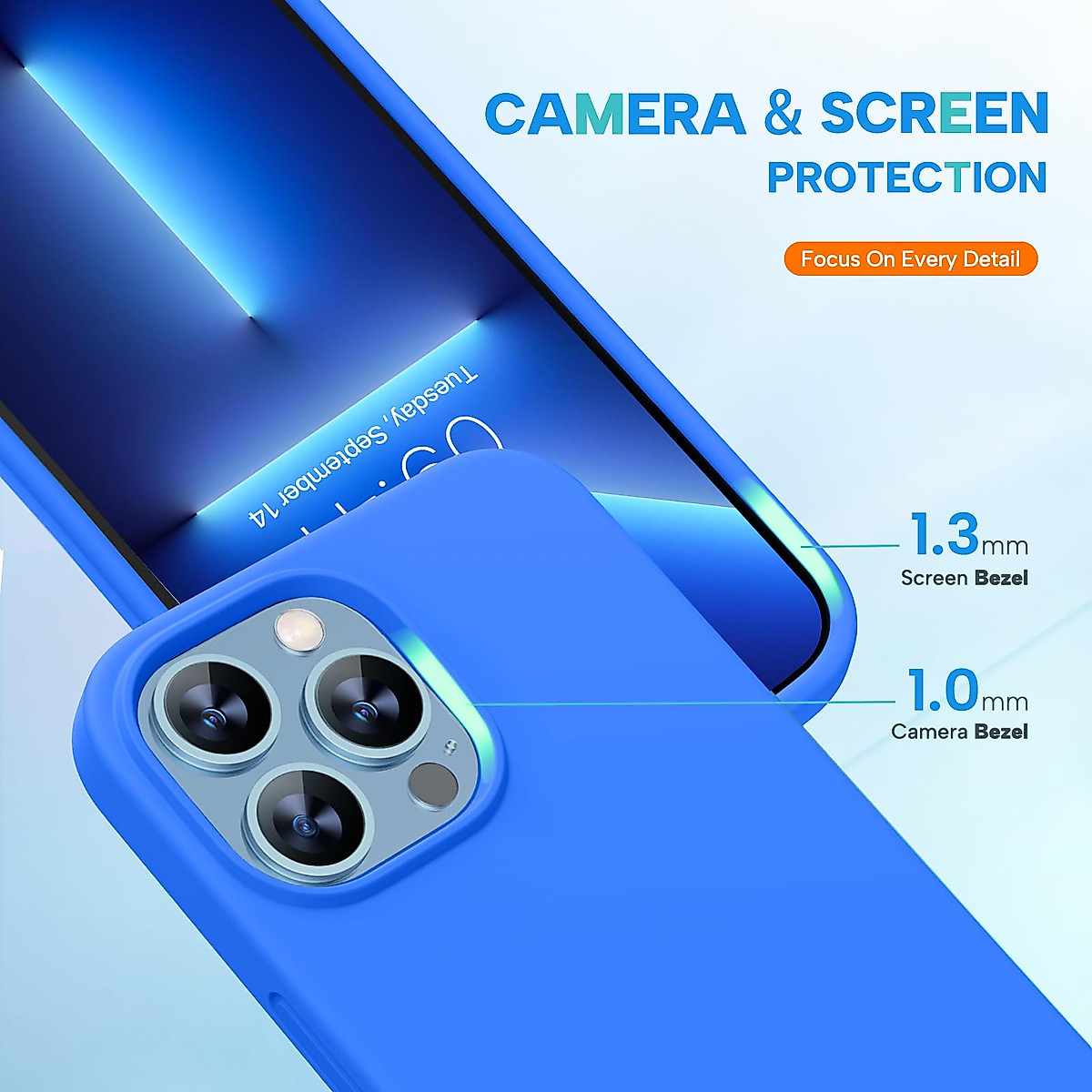 Miracase Designed for iPhone 13 Pro Max Case with Screen Protector,[Soft Anti-Scratch Microfiber Lining],Shockproof Liquid Silicone Rubber Phone Case Cover 6.7 inch(Mediterranean Blue)