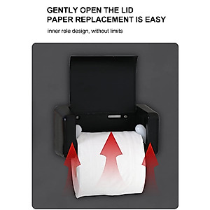 Toilet Roll Paper Holder, 120 Degree Plastic Black Wall Mounted Self Adhesive No Punching Container, Toilet Tissue Holder for Bathroom, Kitchen, Living Room(15.7X9.9X8.2Cm)