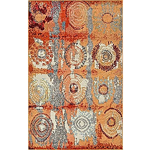 Unique Loom Estrella Collection Modern, Abstract, Light Colors, Distressed Area Rug, 5 ft x 8 ft, Orange/Beige