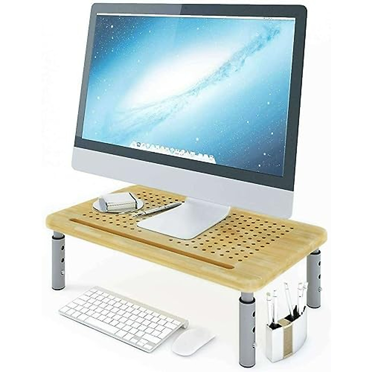 SDQF Bamboo Adjustable Computer Monitor Desk Stand Monitor Computer Stand Monitor Riser Home Office Desktop Organizer Office Accessories Monitor Stands Computer Accessories