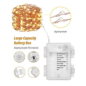 Mikasol Fairy String Lights, 1 Packs Led Fairy Lights Battery Operated Waterproof Copper Wire with Remote Control Fairy Lights for Bedroom. Firefly Lights Christmas Lights 8 Modes (16.4 ft/Warm White)