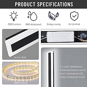 NOAHST Outdoor Long Strip Wall Light Fixtures, Modern LED Long Wall Lights & 3 Color Stepless Dimming Wall Sconce Strip with Remote Control for Bathroom, Living Room, Patio, Garage - 32 inches(Black)