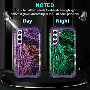 Miqala for Galaxy S21 5G Case with 2 Camera Lens Protector,Glow in The Dark Three Layer Shockproof Heavy Duty Full Body Protective Case for Samsung Galaxy S21 5G,Deep Purple