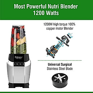 Balzano High Speed Nutri Blender/Mixer/Smoothie Maker - 1000 Watts - 8 Pcs Set, Silver Compact