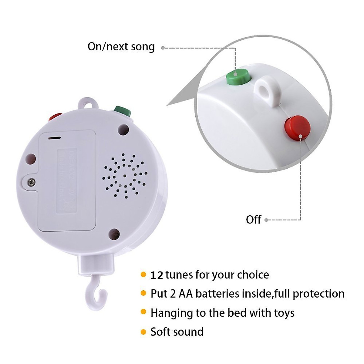 HLEEDUO Baby Mobile Motor 12 Lullabies Battery Operated, Baby Music Mobile, Crib Mobile Motor, Baby Music Box Spinner