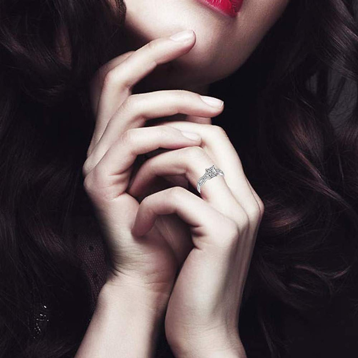 Uloveido Square Cubic Zirconia Diamond Infinity Promise Anniversary Wedding Infinity Ring Promise for Bridal Women Size 6 WX026