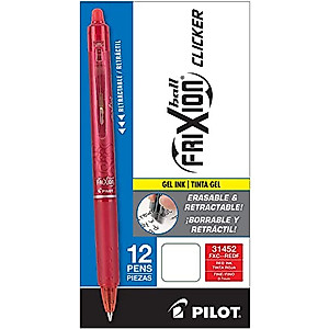 PILOT FriXion Clicker Erasable, Refillable & Retractable Gel Ink Pens, Fine Point, Red Ink, 12-Pack (31452)