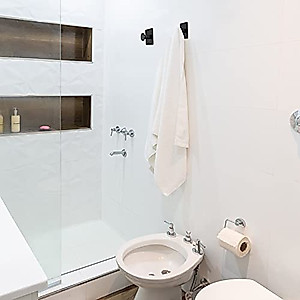 LJLink Self Adhesive Towel Hooks Matte Black Modern Coat Hook 2 Pack Stainless Steel Wall Hooks Round Utility Shower Towel Hanger for Kitchen Home Storage Bathroom